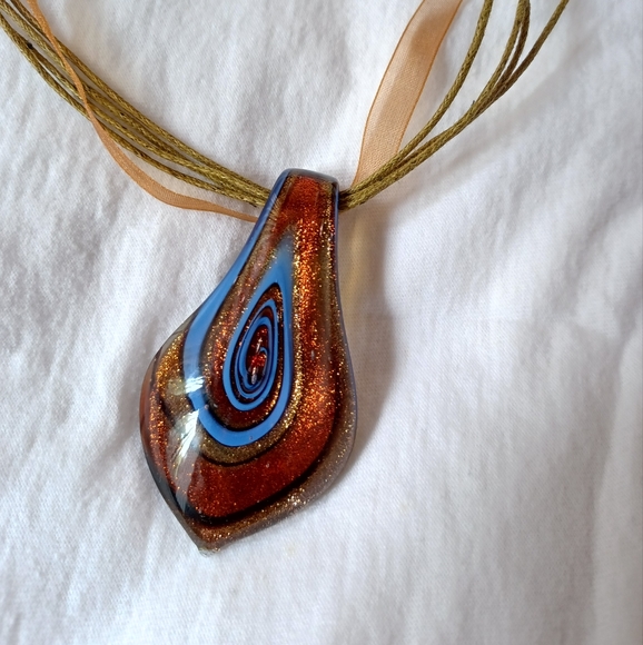 unbranded | Jewelry | Handmade Glass Pendant Large Copper Gold Blue ...